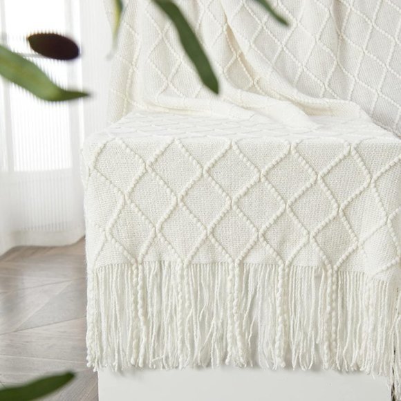 Inhand | Bedding | Home Off White Wool Acrylic Knitted Throw Blankets ...